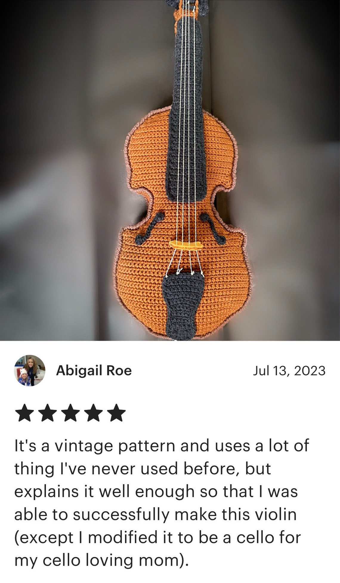 Vintage Crochet Pattern Amigurumi Fiddle Violin Plush Toy Instrument ...
