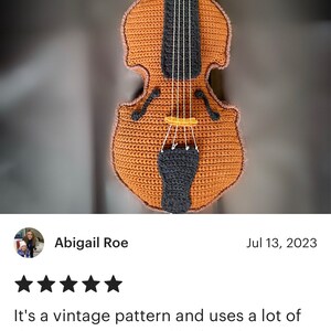 Vintage Crochet Pattern Amigurumi Fiddle Violin Plush Toy Instrument ...