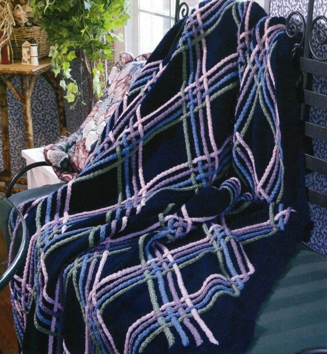 Vintage Afghan Knitting Pattern Colorful Cables Throw Blanket PDF ...