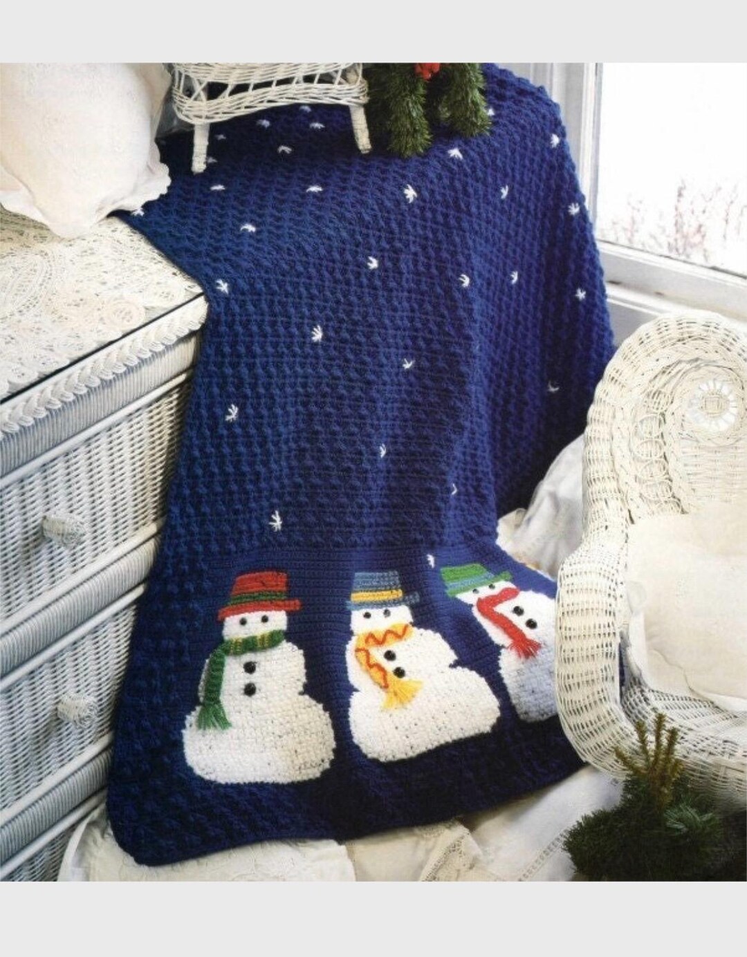 Vintage Christmas Afghan Crochet Pattern Winter Cross Stitch Snowman ...