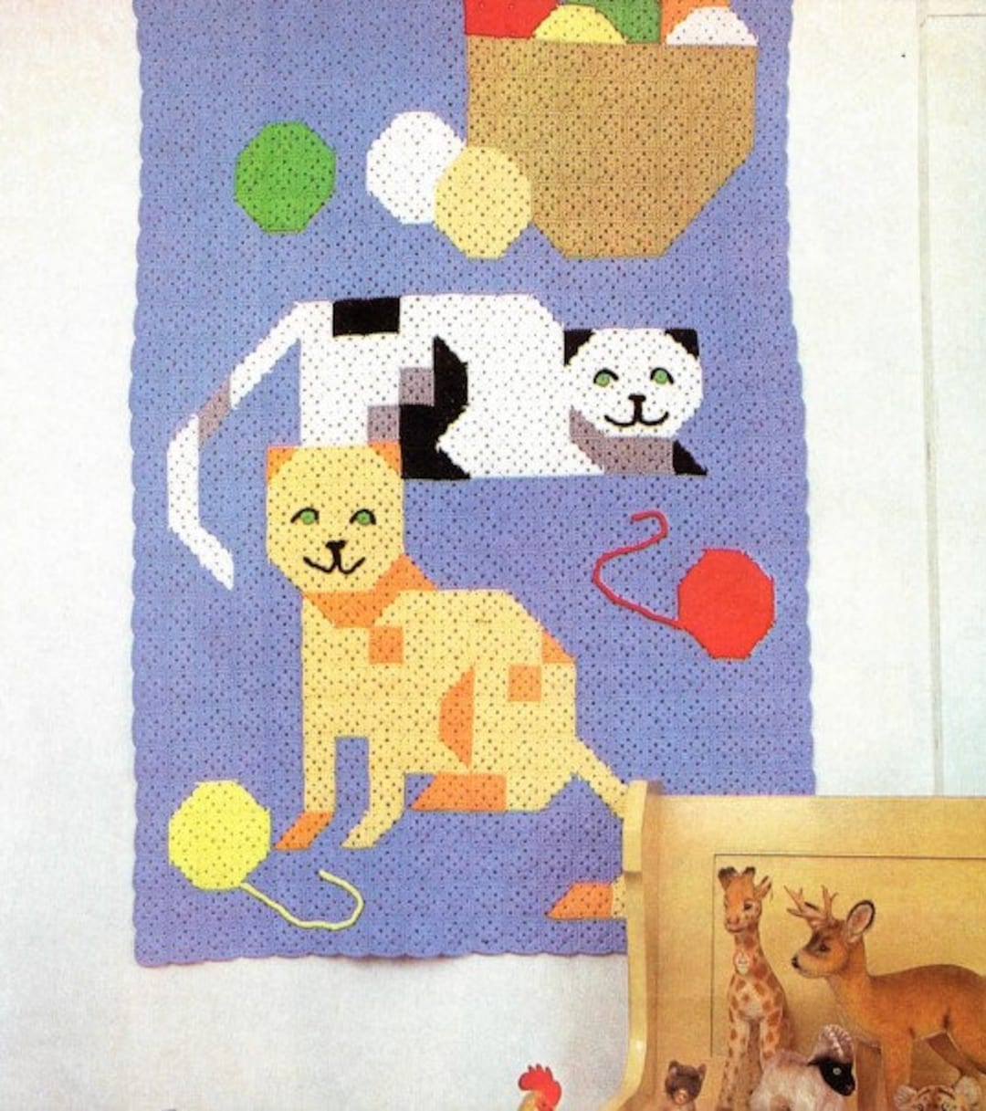 Vintage Crochet Pattern Playful Kittens Granny Square Cat Picture ...