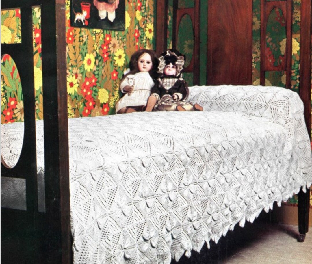 Vintage Bedspread Knitting Pattern Heirloom Flower Afghan Blanket PDF ...