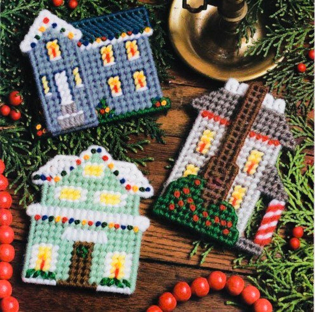 Vintage Plastic Canvas Pattern Christmas Village Ornaments Set of 3 PDF ...