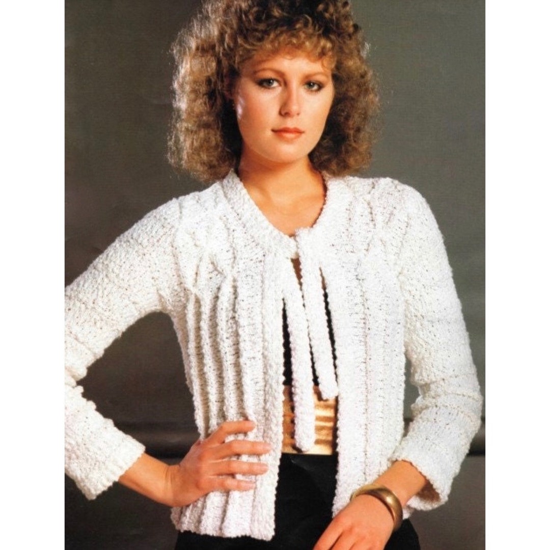 Vintage Knitting Pattern Tie Cardigan Knit Sweater Crop Bolero Knitted ...