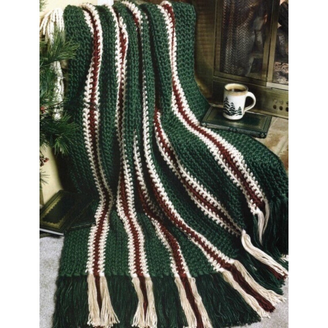 Vintage Christmas Afghan Crochet Pattern Hearthside Stripes - Etsy