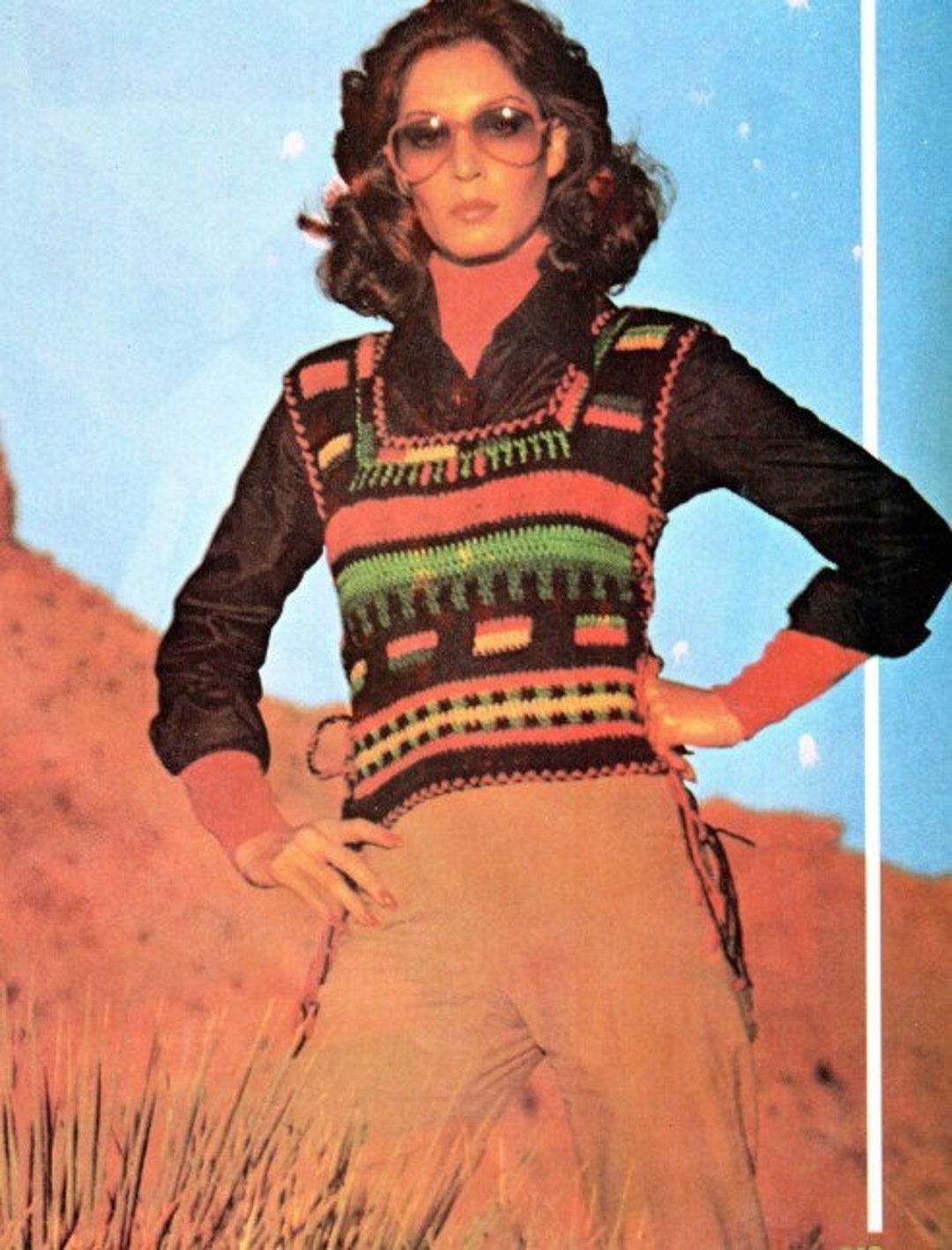 Vintage Crochet Pattern Tabard Sweater Vest Southwestern Tassel Tie Top ...