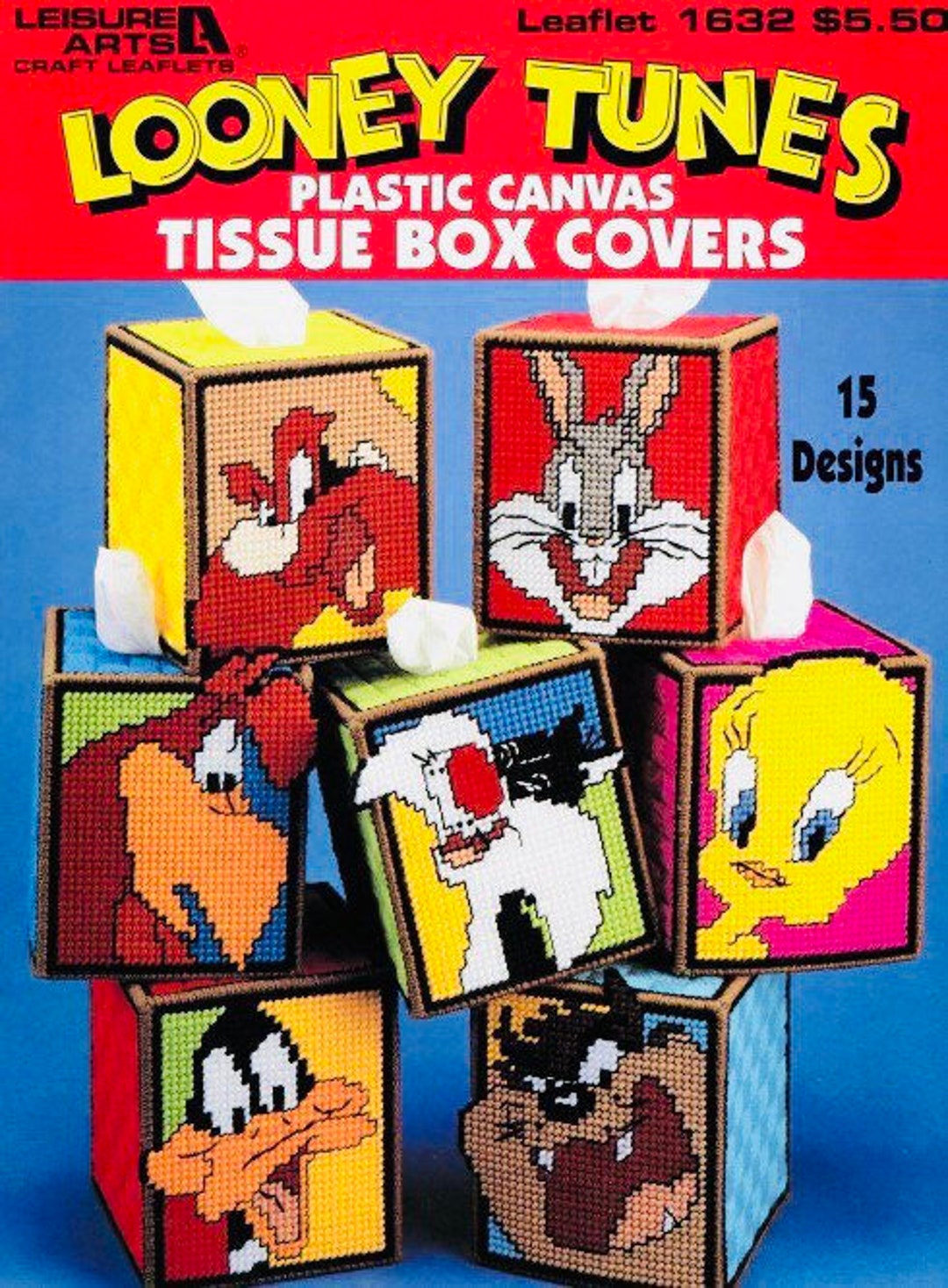 Vintage Plastic Canvas Patten Book Looney Tunes Cartoon Tissue Box ...