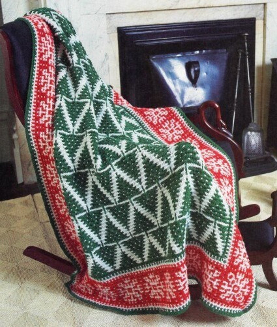 Vintage Afghan Knitting Pattern Fir Pine Christmas Tree Blanket ...
