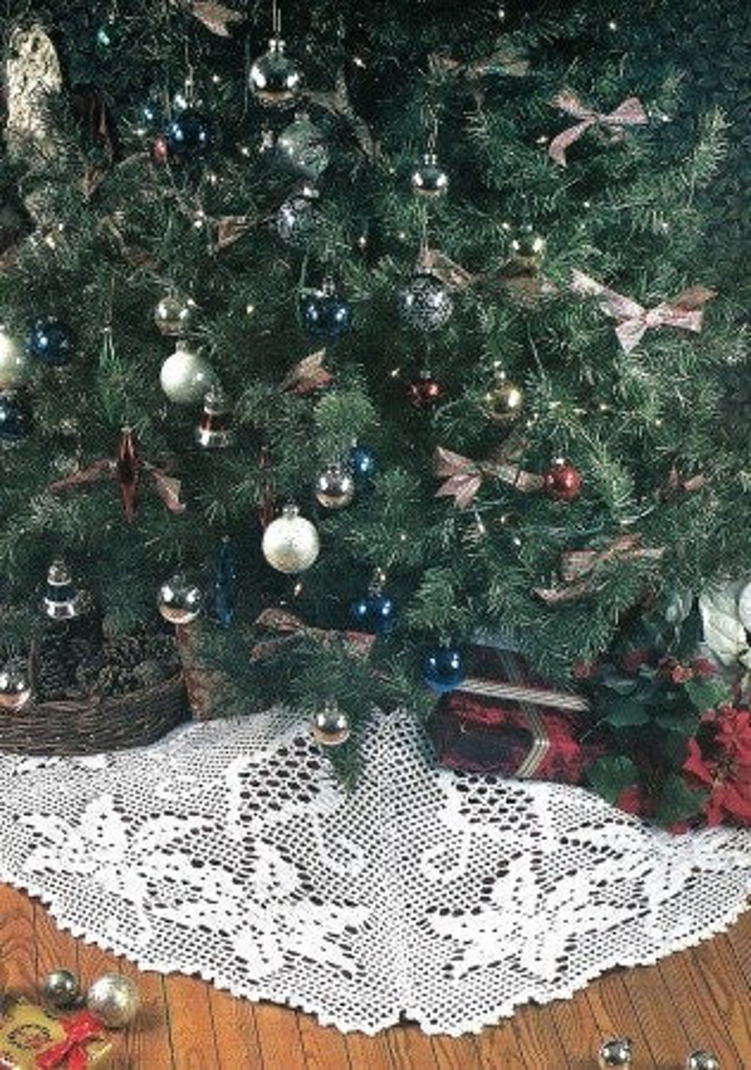 Vintage Filet Crochet Pattern Christmas Poinsettias Tree Skirt PDF ...