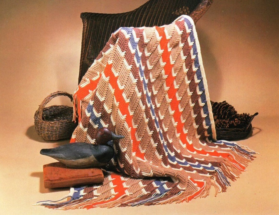 Vintage Crochet Pattern Striped Diagonals Chevrons Southwestern Afghan ...