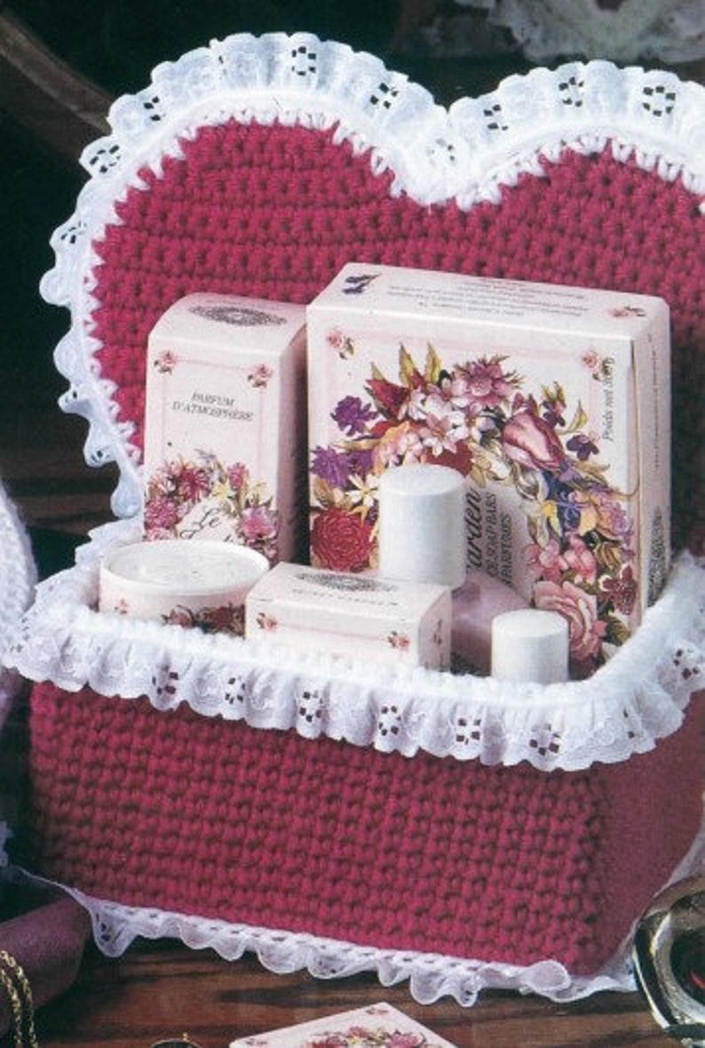 Vintage Crochet Pattern Vanity Hearts Frame Tray Cosmetic - Etsy