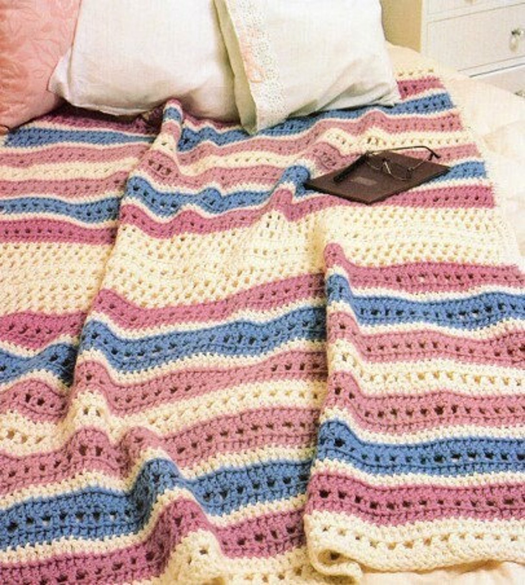 Vintage Crochet Pattern Carnival Stripe Colorful Afghan Blanket Desert ...