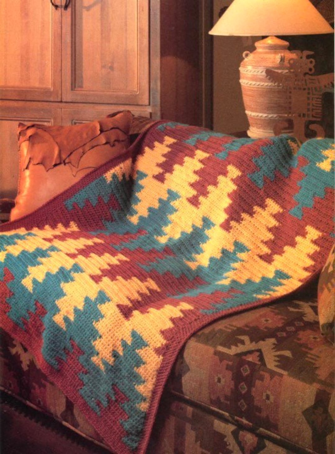 Vintage Crochet Blanket Pattern Ode to Santa Fe Southwestern Navajo ...