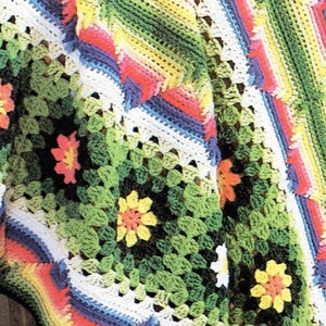 Vintage Afghan Crochet Pattern Mexican Saltillo Blooming Cactus Granny ...