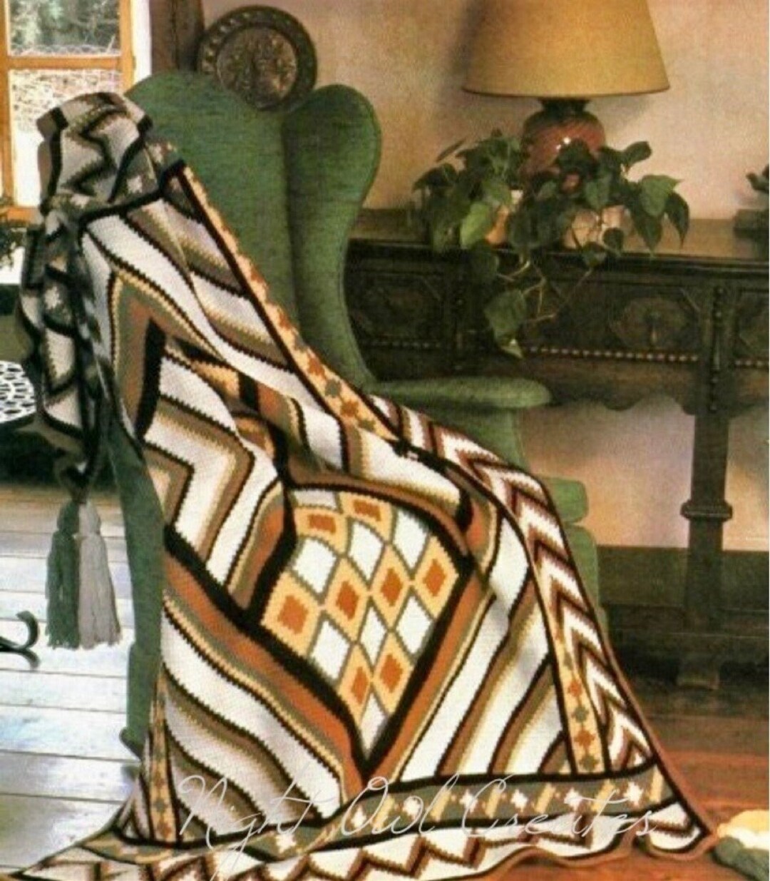 Vintage Crochet Afghan Pattern Geometric Aztec Indian Stripes Navajo ...