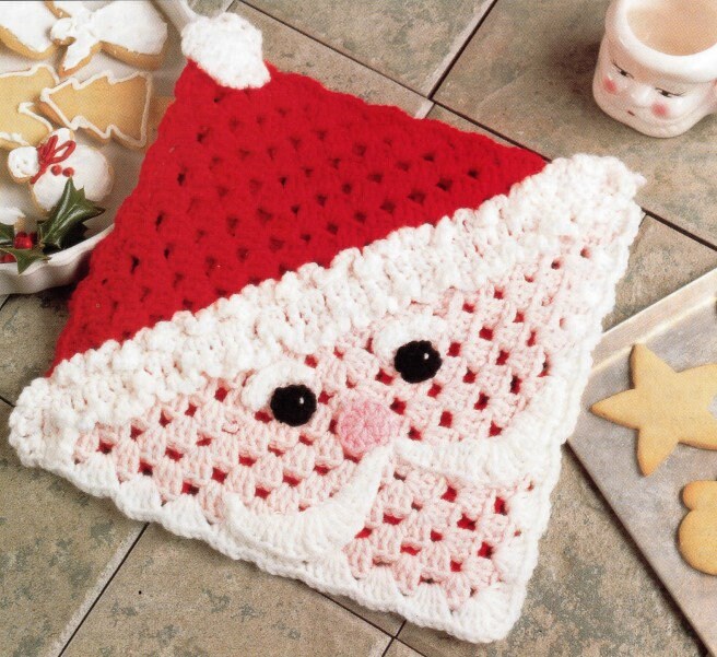 Vintage Christmas Crochet Pattern Santa's Face Pot Holder Holiday ...