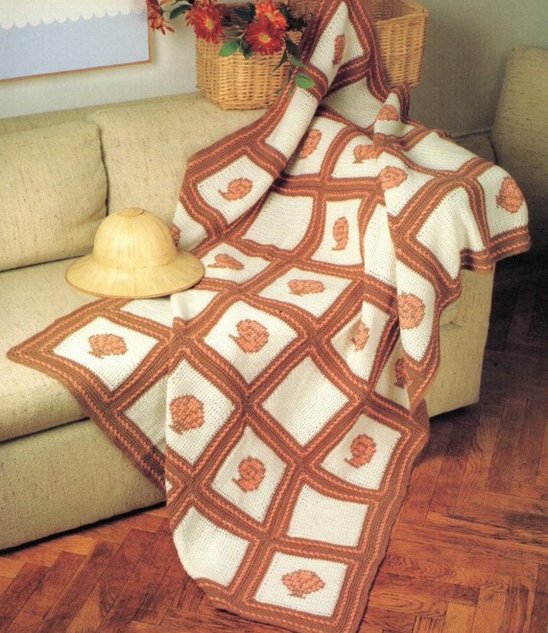 Vintage Crochet Pattern Sea Shells Ocean Embroidered Patchwork Afghan ...