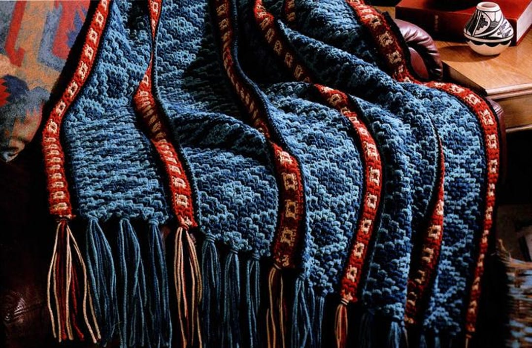 Vintage Crochet Afghan Pattern Indian Blanket Tribal Spirit Navajo ...