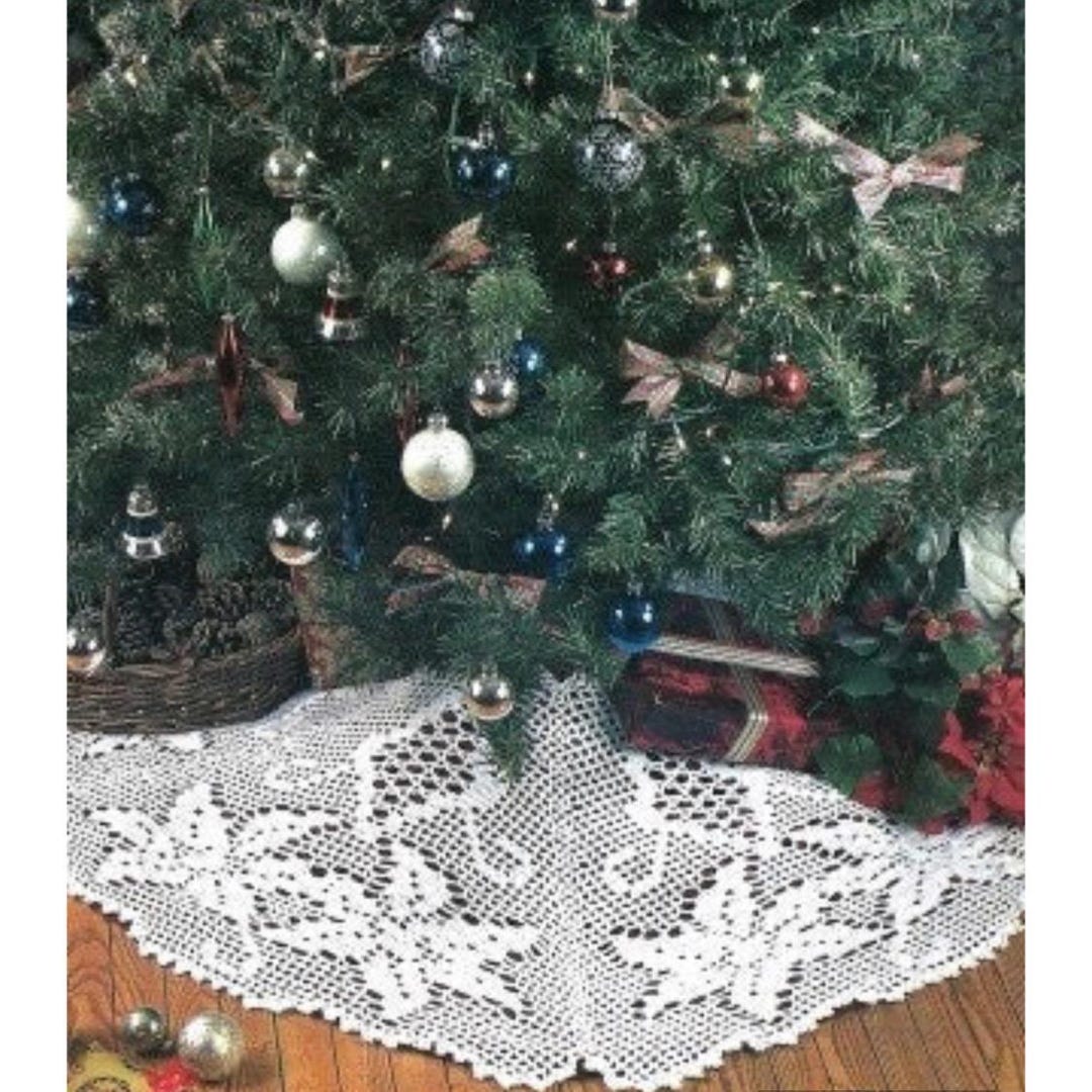 Vintage Filet Crochet Pattern Christmas Poinsettias Tree Skirt PDF ...
