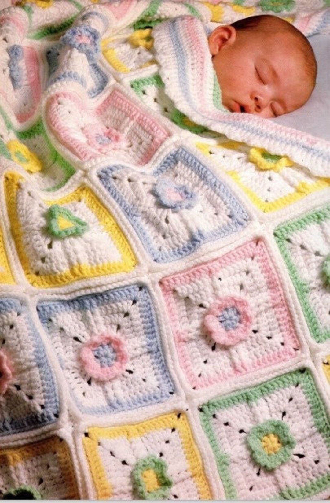 Vintage Baby Blanket Crochet Pattern Precious Petals Floral Pastel ...