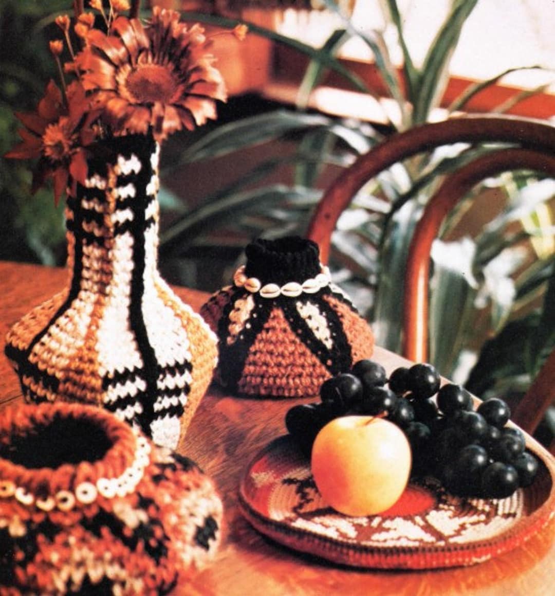 Vintage Crochet Pattern Crocheted Indian Ethnic Baskets Set of 4 Home ...