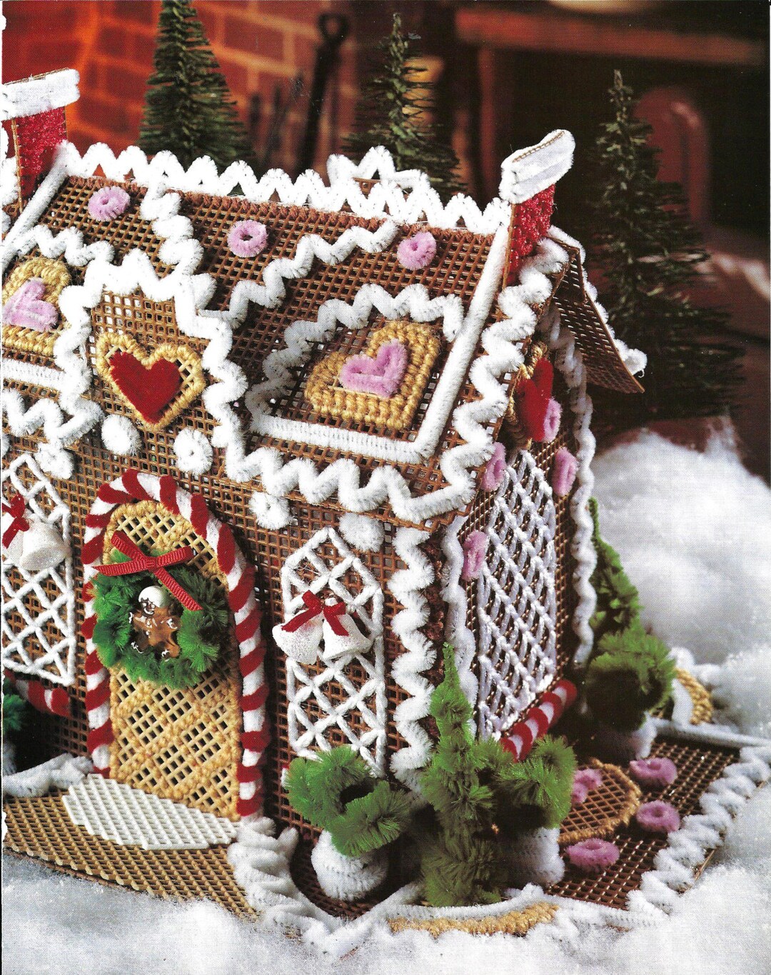 Vintage Christmas Plastic Canvas Pattern Gingerbread House Ornate ...