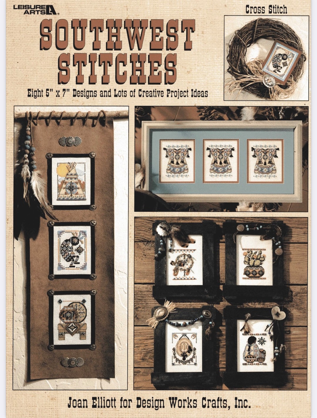 Vintage Cross Stitch Pattern Book Leaflet Southwest Stitches Pottery ...