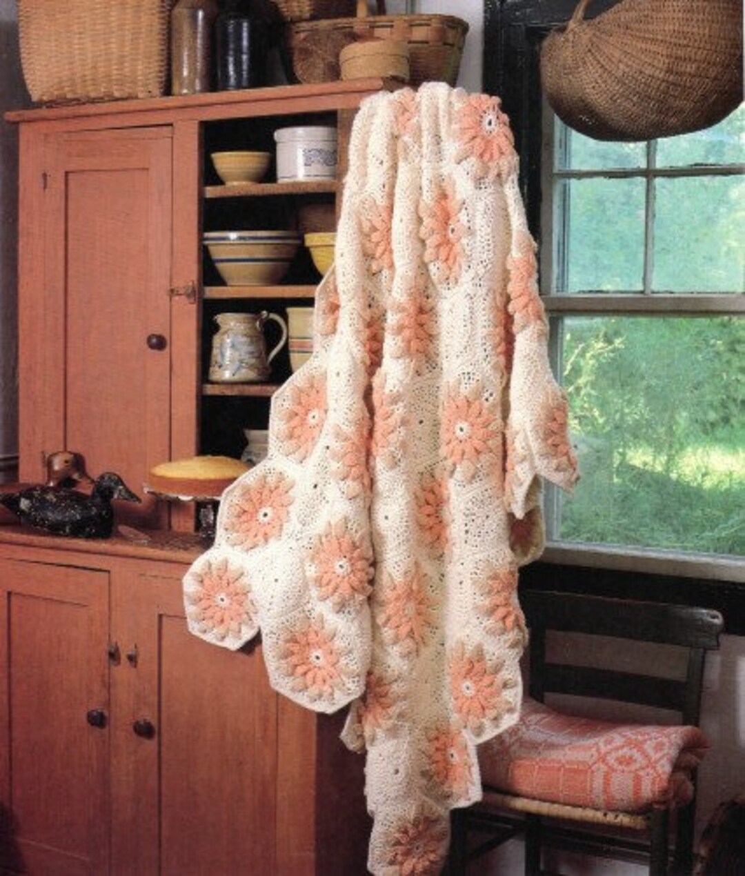 Vintage Afghan Crochet Pattern Country Flower Petal Hexagon Motif ...
