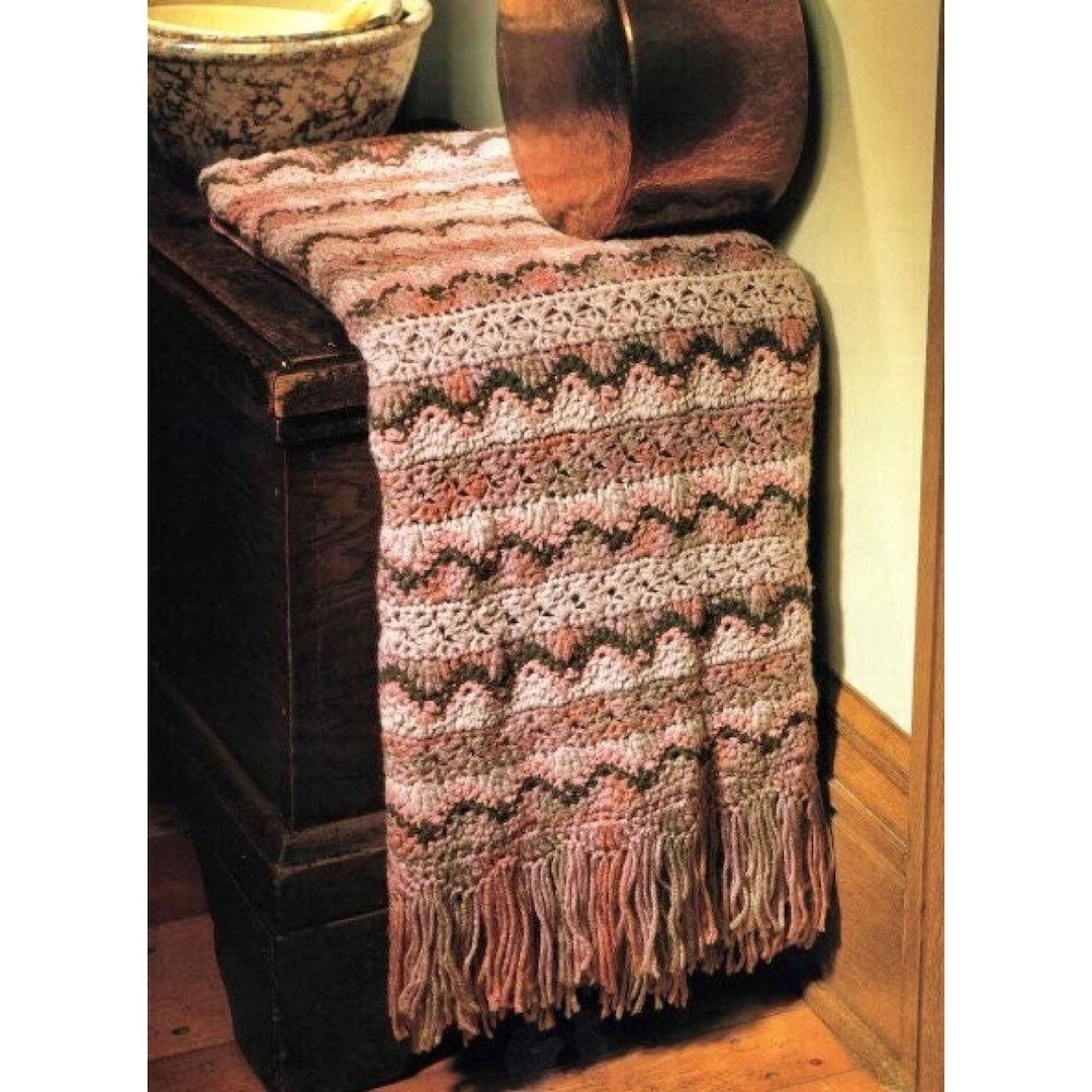 Vintage Afghan Crochet Pattern Ocean Waves Ripple Throw Blanket PDF ...