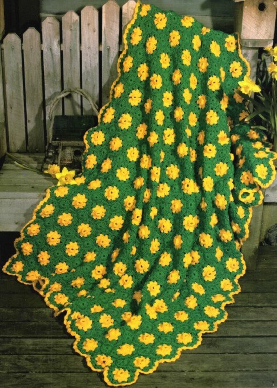 Vintage Crochet Pattern Spring Daffodils Afghan Motif Blanket Throw PDF ...