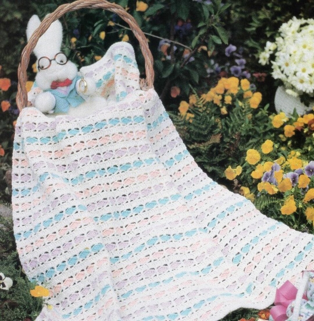 Vintage Afghan Crochet Pattern Pastel Easter Discovery Spring Throw ...