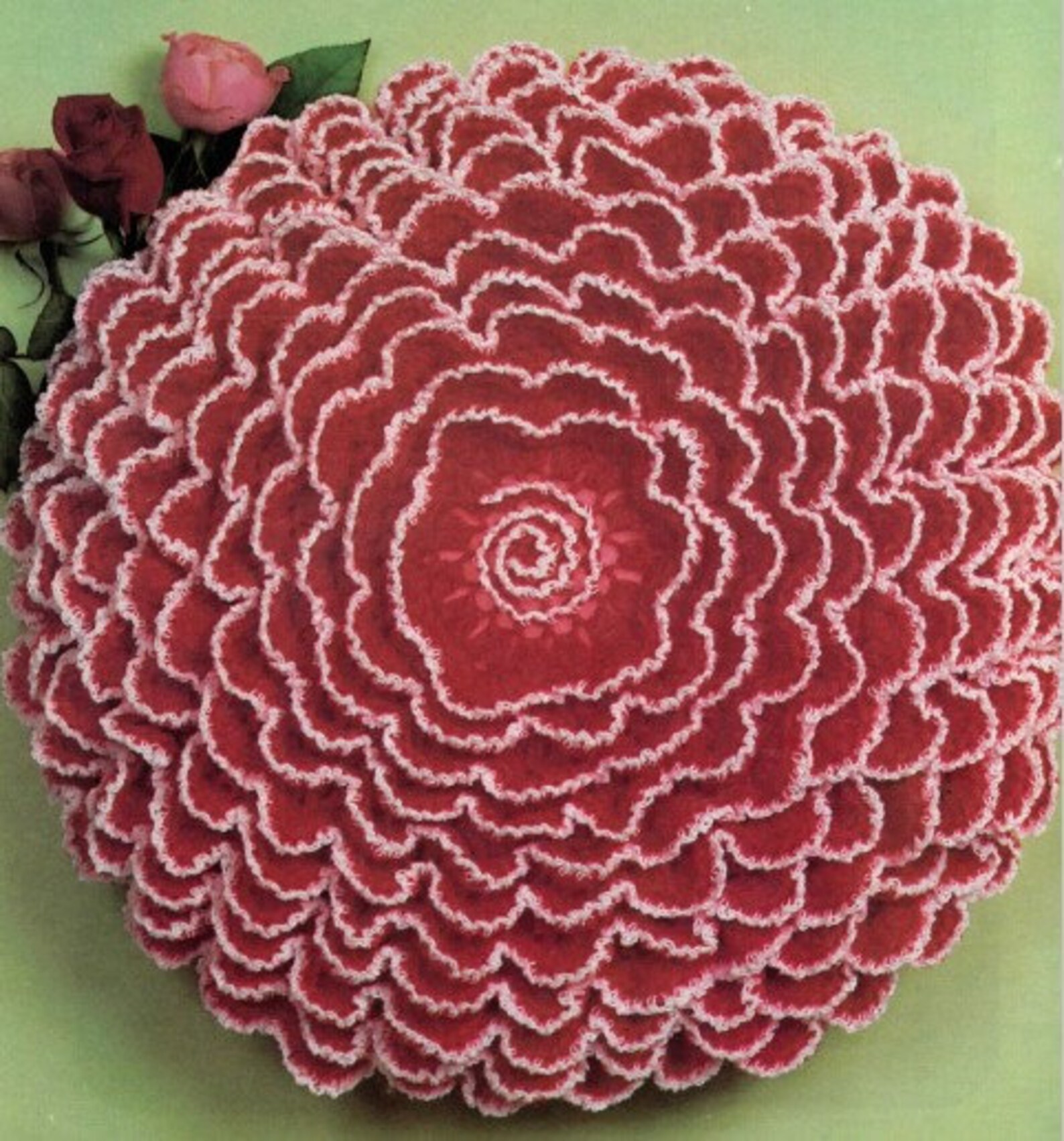Vintage Crochet Pattern Ruffle Layered Rose Throw Pillow Round PDF ...