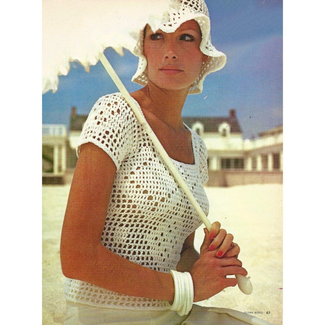 Vintage Crochet Pattern Filet Crochet Blouse and Bucket Hat Summer Top ...