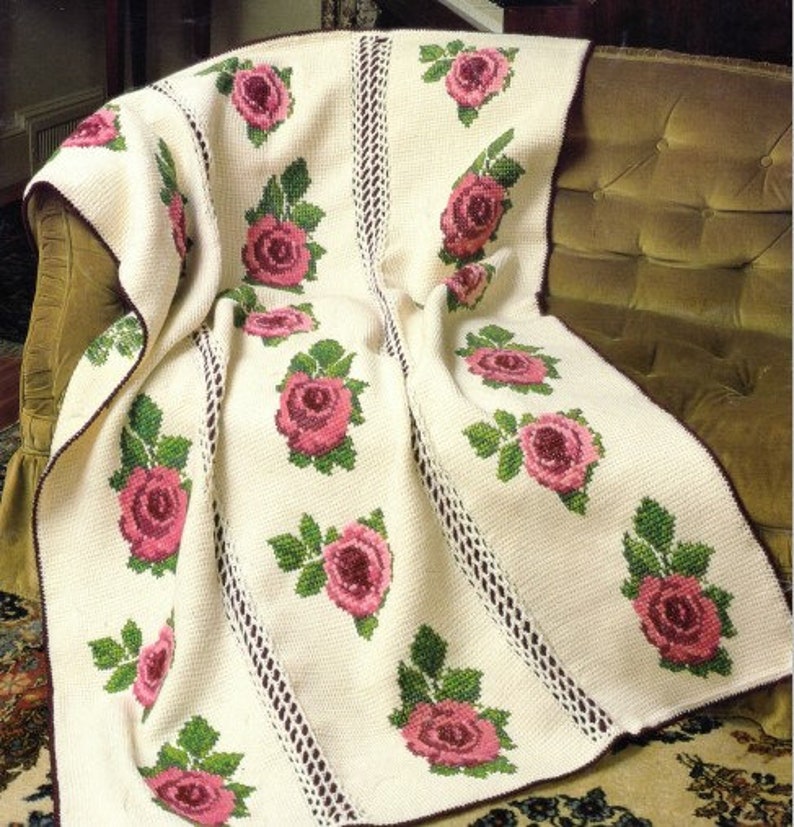 Vintage Crochet Pattern Afghan Stitch Rose Afghan Roses Cross - Etsy