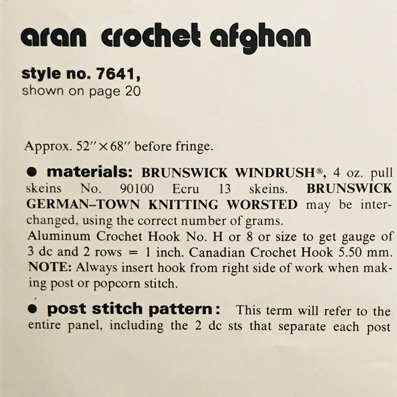 Vintage Crochet Pattern Classic Aran Afghan Blanket Paneled Popcorn ...
