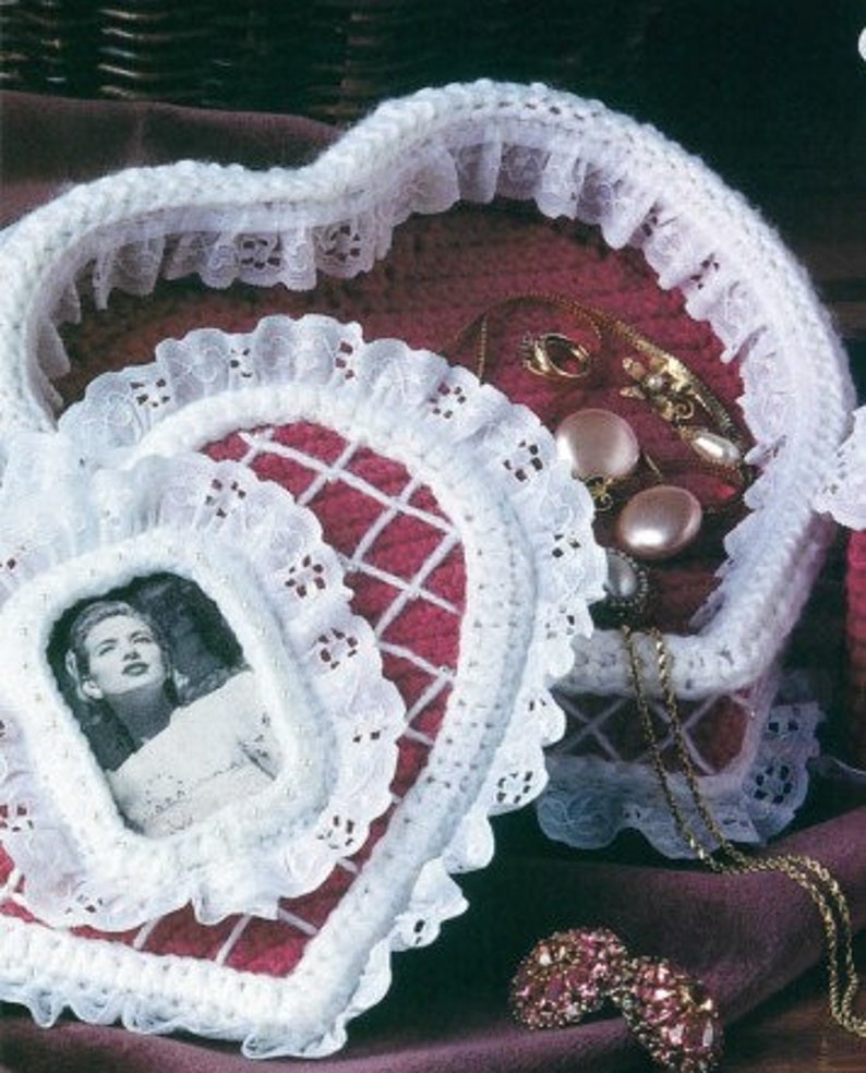 Vintage Crochet Pattern Vanity Hearts Frame Tray Cosmetic - Etsy