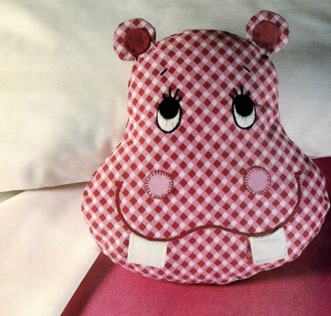 Vintage Sewing Pattern Fabric Hippo Tooth Pillow Stuffed Plush Toy PDF ...
