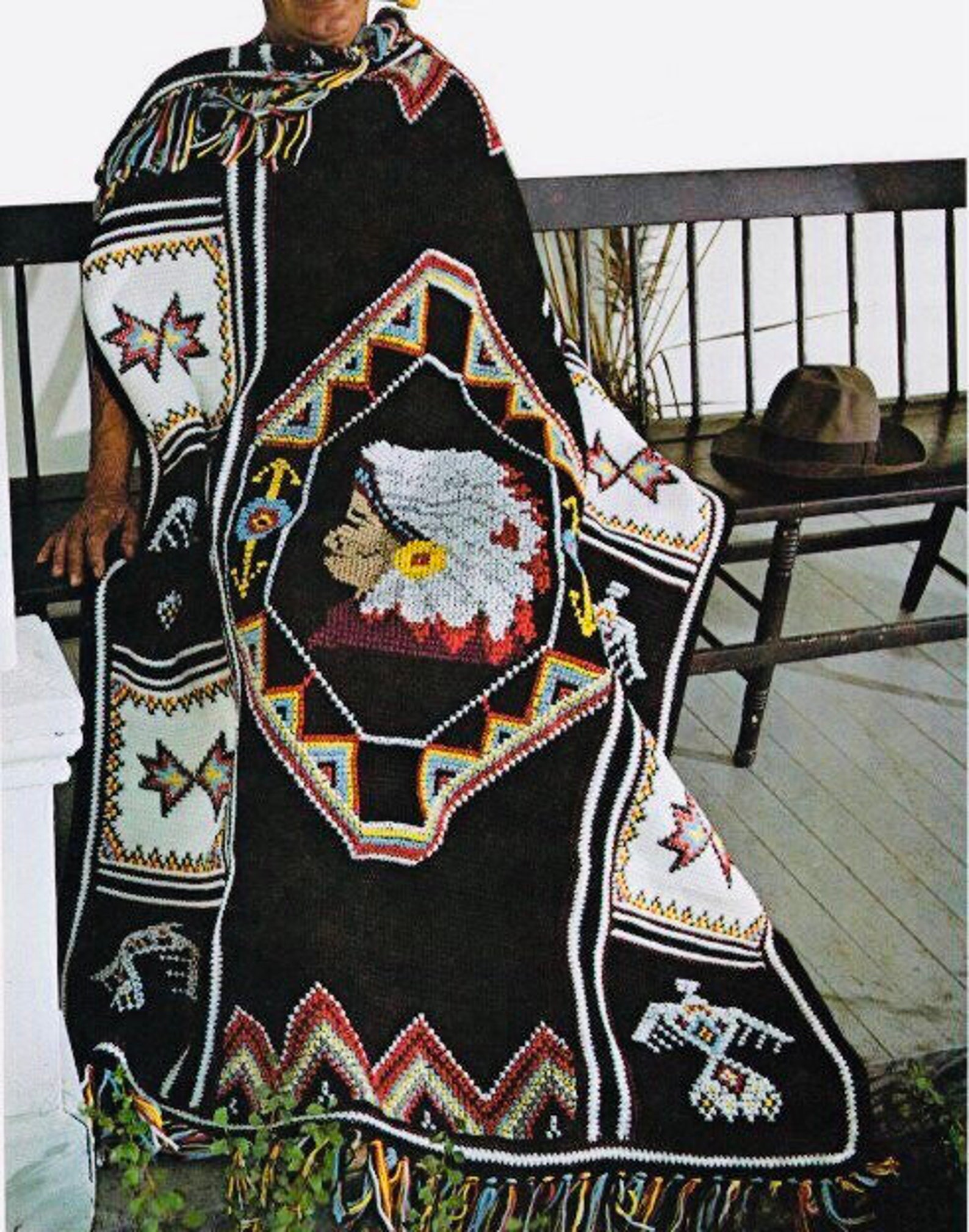 Vintage Crochet Afghan Pattern Native American Indian Head - Etsy
