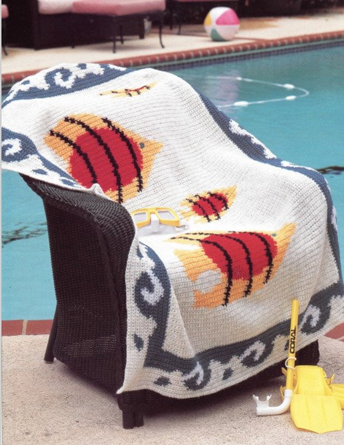 Vintage Crochet Pattern Fish Afghan Swimming Beach Aquarium Blanket ...