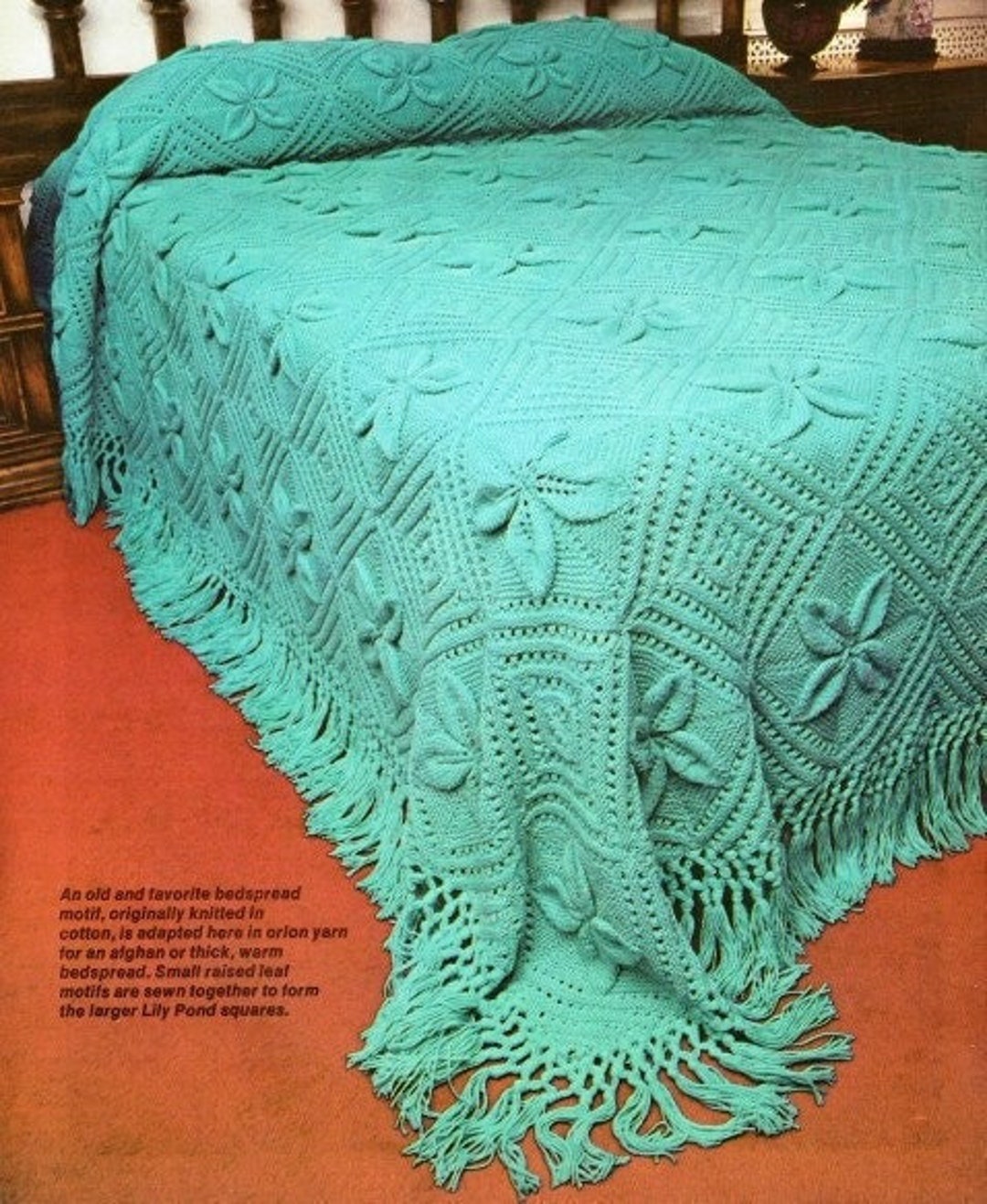 Vintage Bedspread Knitting Pattern Heirloom Lily Pond Afghan Blanket ...