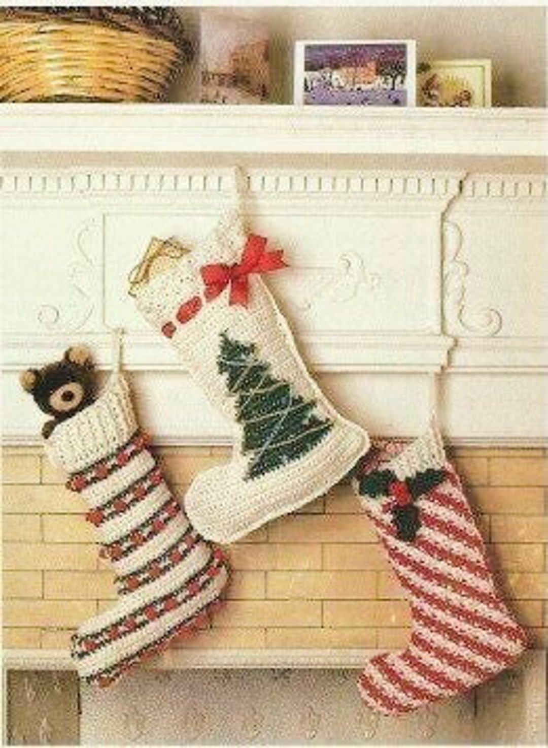 Vintage Crochet Pattern Christmas Stocking Tree Holly Berries Stockings ...