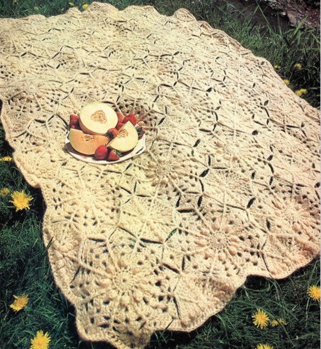 Vintage Crochet Blanket Pattern Peach Fluff Fuzzy Yarn Afghan Star ...