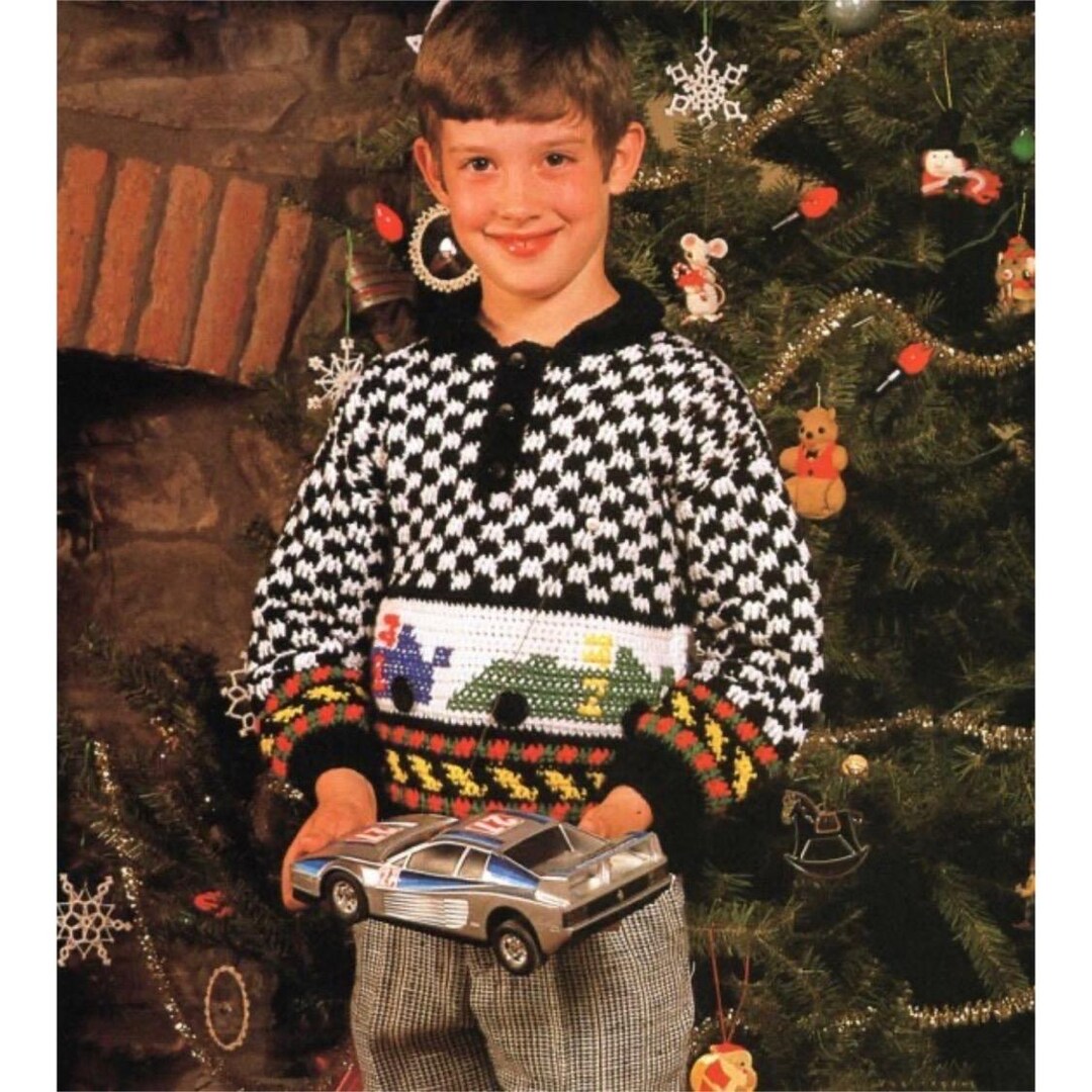 Vintage Crochet Pattern Kids Boys Child’s Indy Race Car Pullover Nascar ...