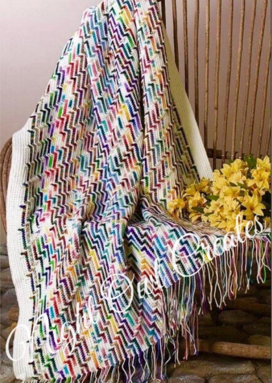 Vintage Crochet Afghan Pattern Geometric Colors Stripe Blanket Throw ...