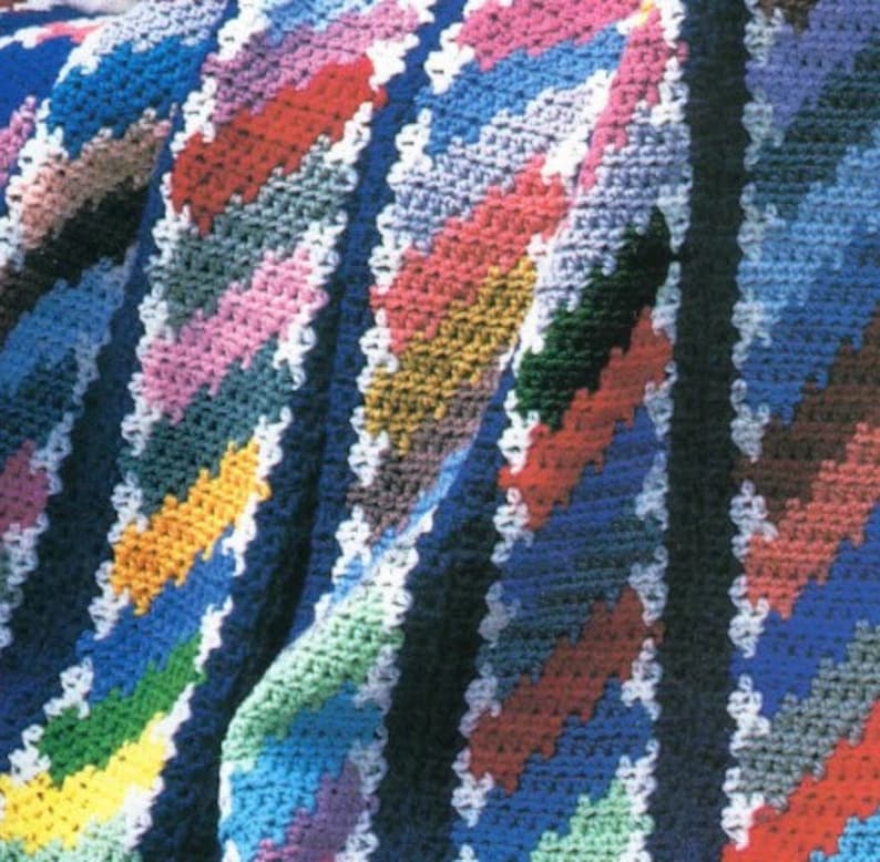 Vintage Crochet Afghan Pattern Colorful Bricks Blanket Paneled Throw ...