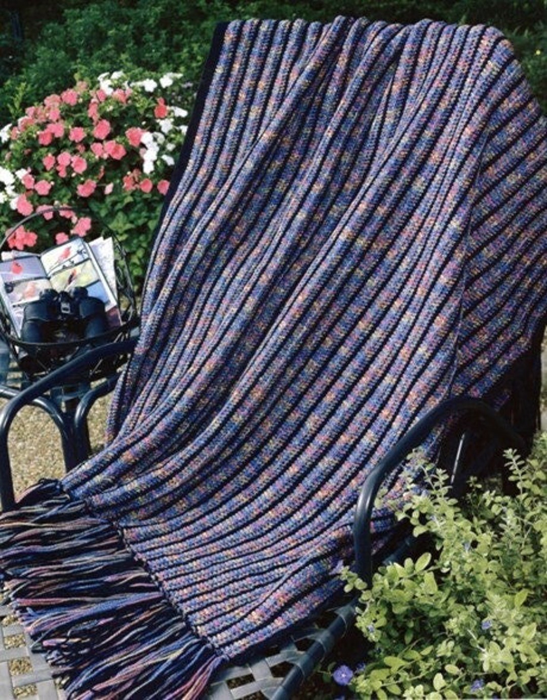 Vintage Crochet Afghan Pattern Ribbons Striped Jewel Tone Blanket PDF ...