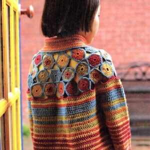 Vintage Crochet Pattern Girls Colorful Ornate Yoyo Circle Motif Sweater ...
