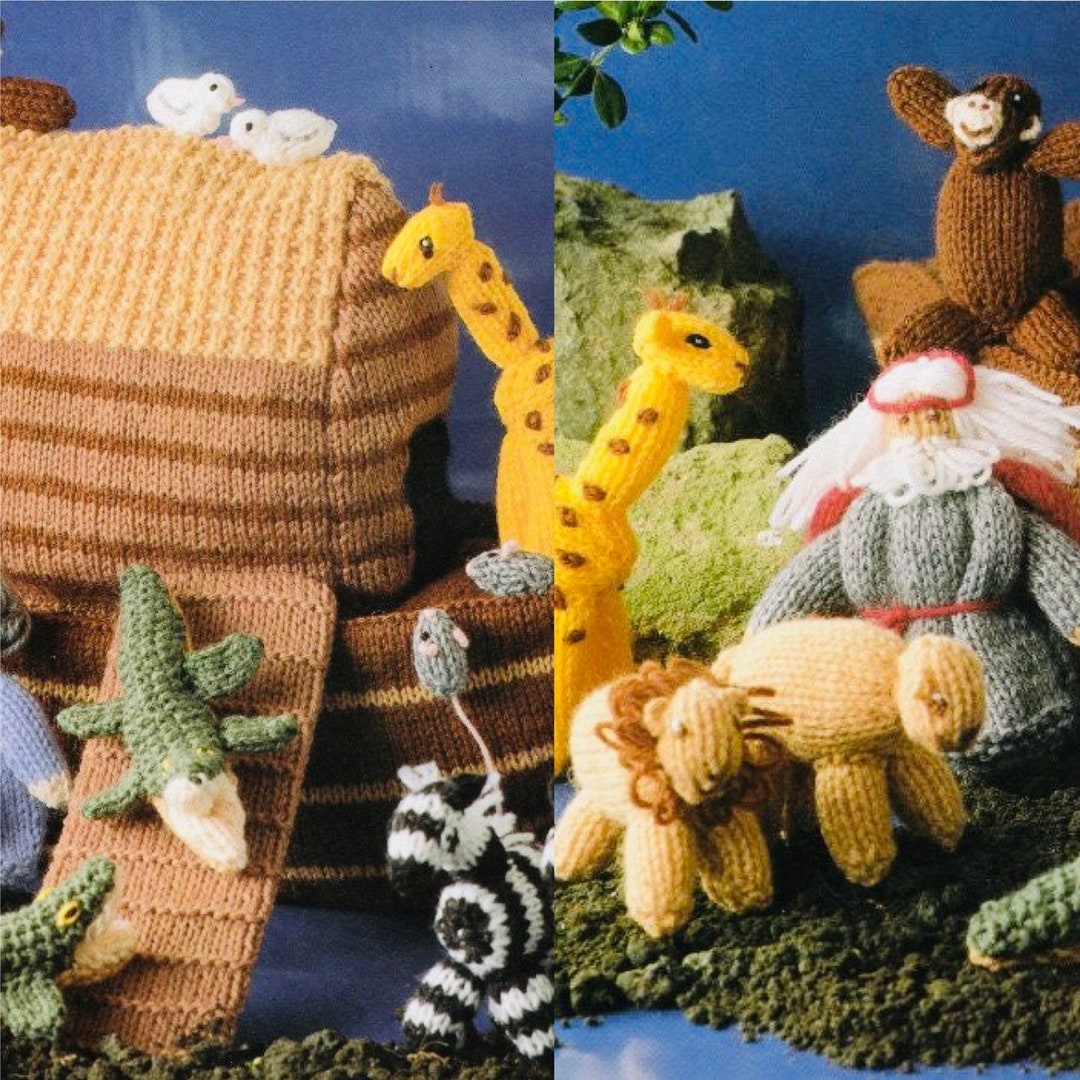 Vintage Noah's Ark Knitting Pattern Knit Stuffed Animals Soft Toy PDF ...