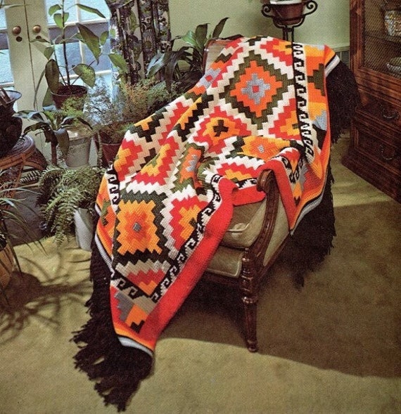 Vintage Crochet Pattern Geometric Indian Afghan Aztec Blanket - Etsy