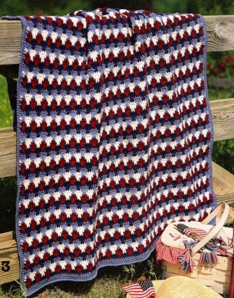 Vintage Afghan Crochet Pattern Independence Day American - Etsy